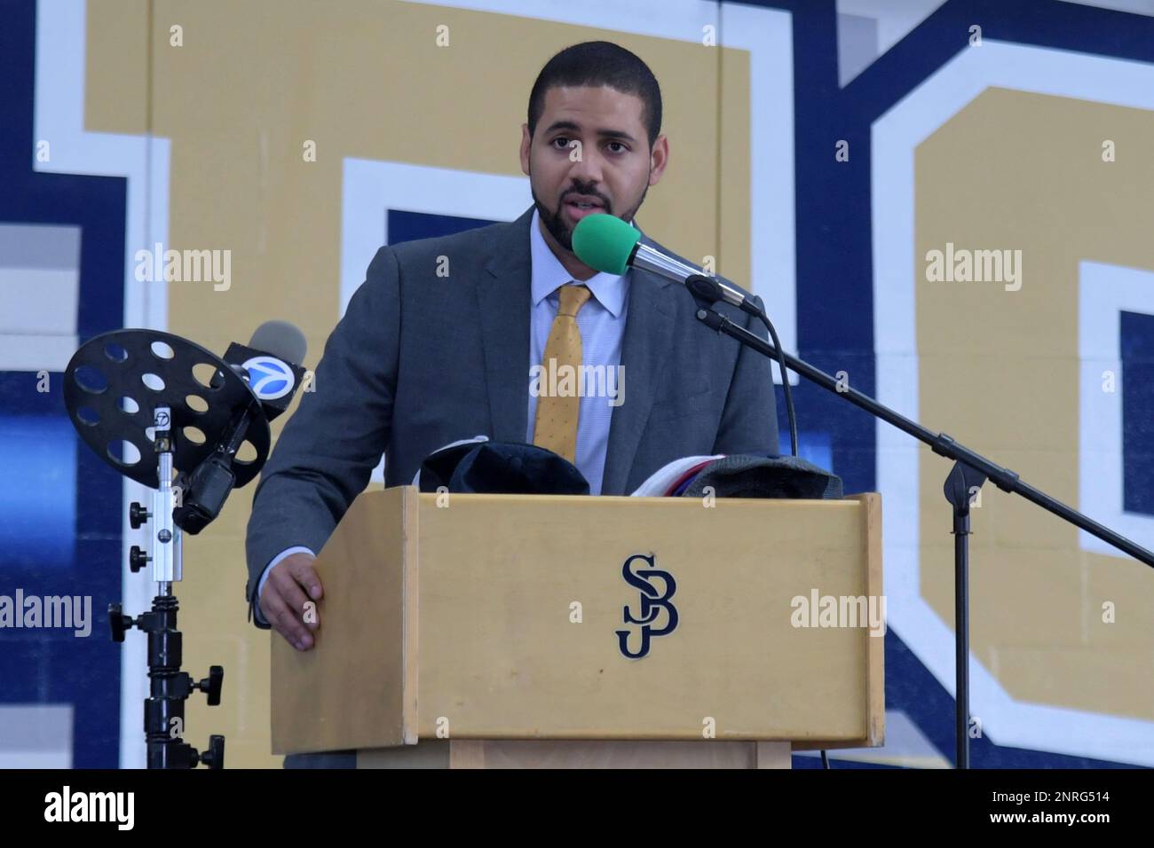 St. John Bosco Braves principal Dr. Christian De Larkin speaks during ...