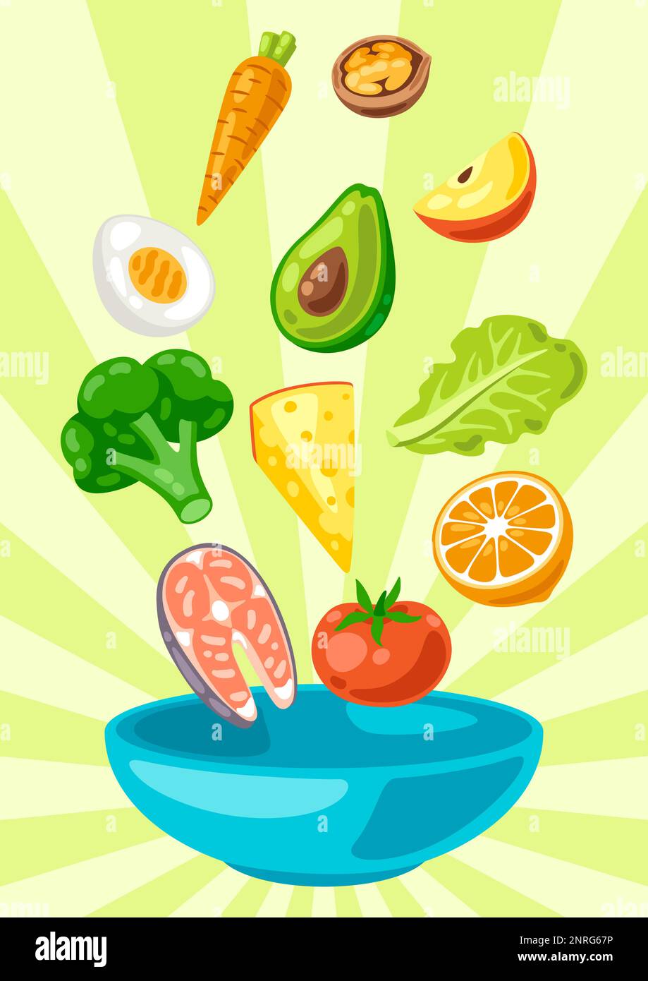 Illustration of bowl with food. Healthy eating and diet meal. Fruits ...