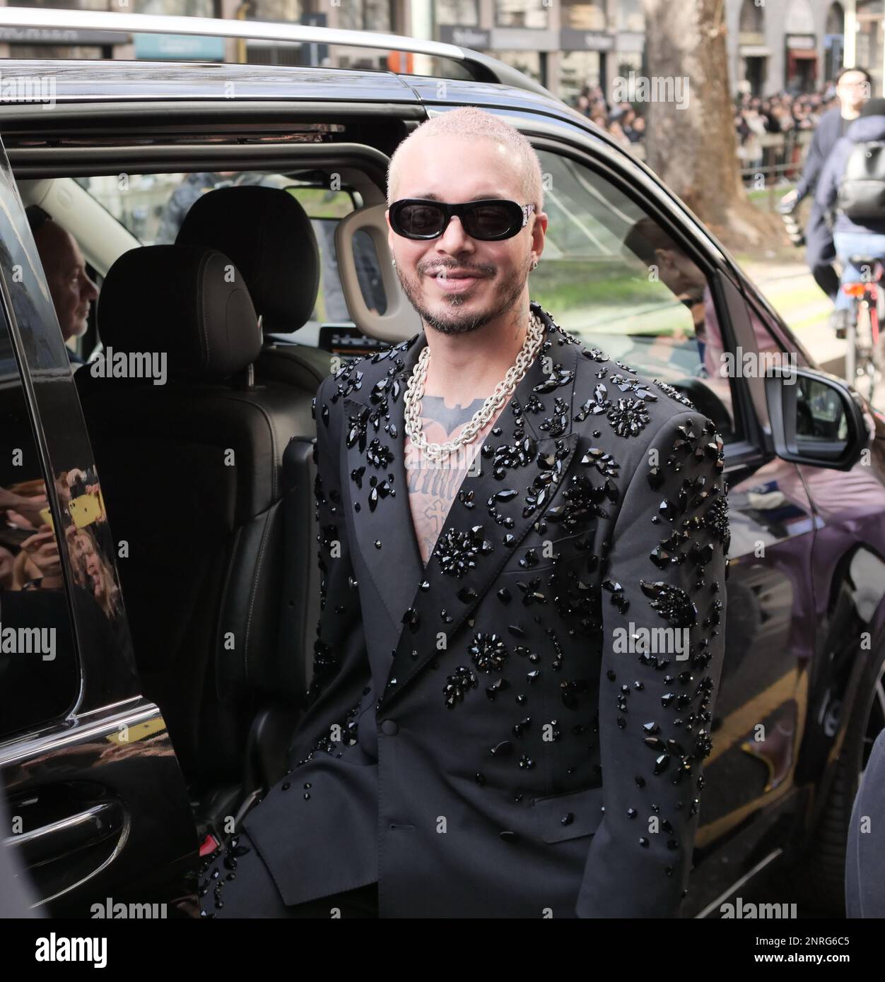 Rapper José Álvaro Osorio Balvin posing for photographers after Dolce ...
