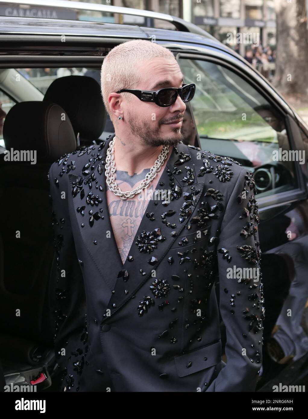 Rapper José Álvaro Osorio Balvin posing for photographers after Dolce ...