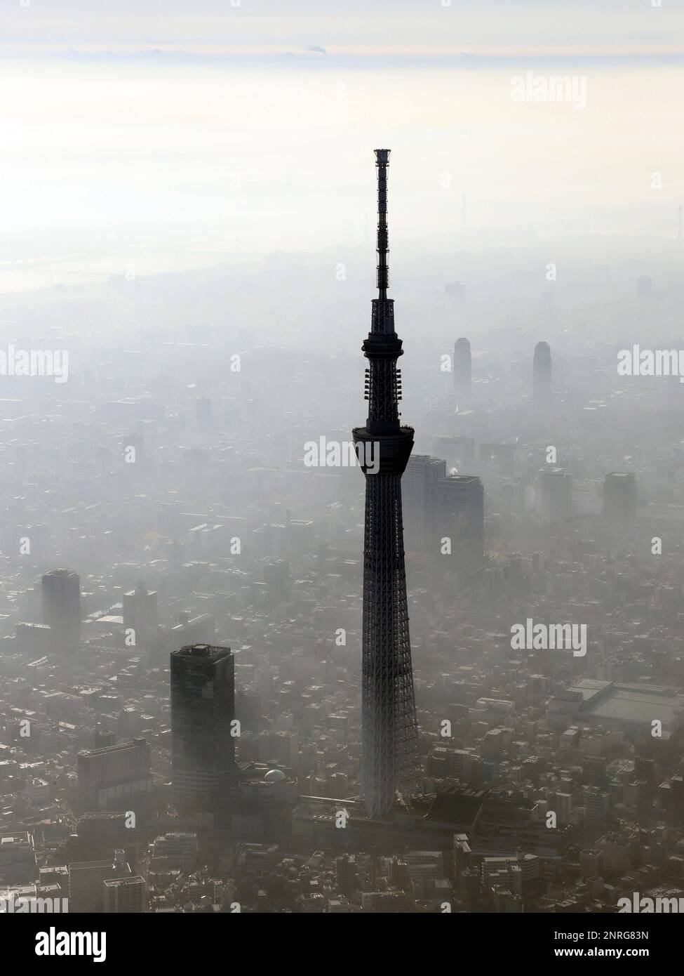 An aerial photo shows Tokyo covered with fog on Dec. 18 2019. According ...