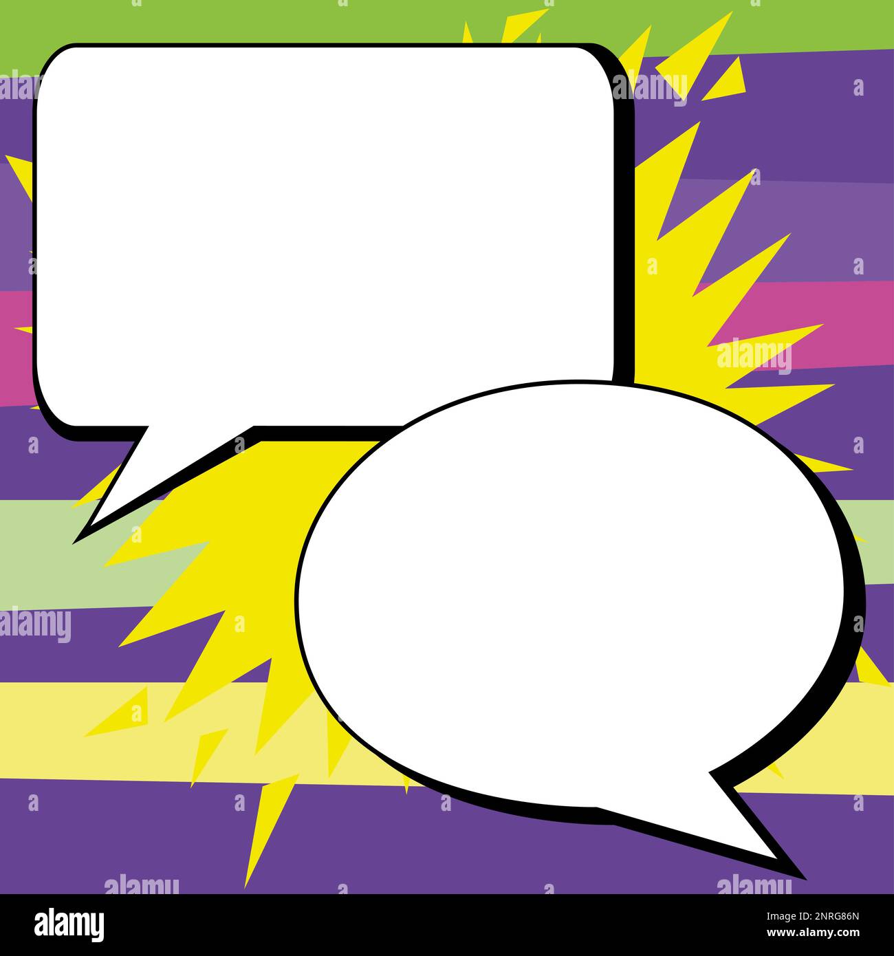 Two big white empty speech bubbles for text. Square and oval dialog ...