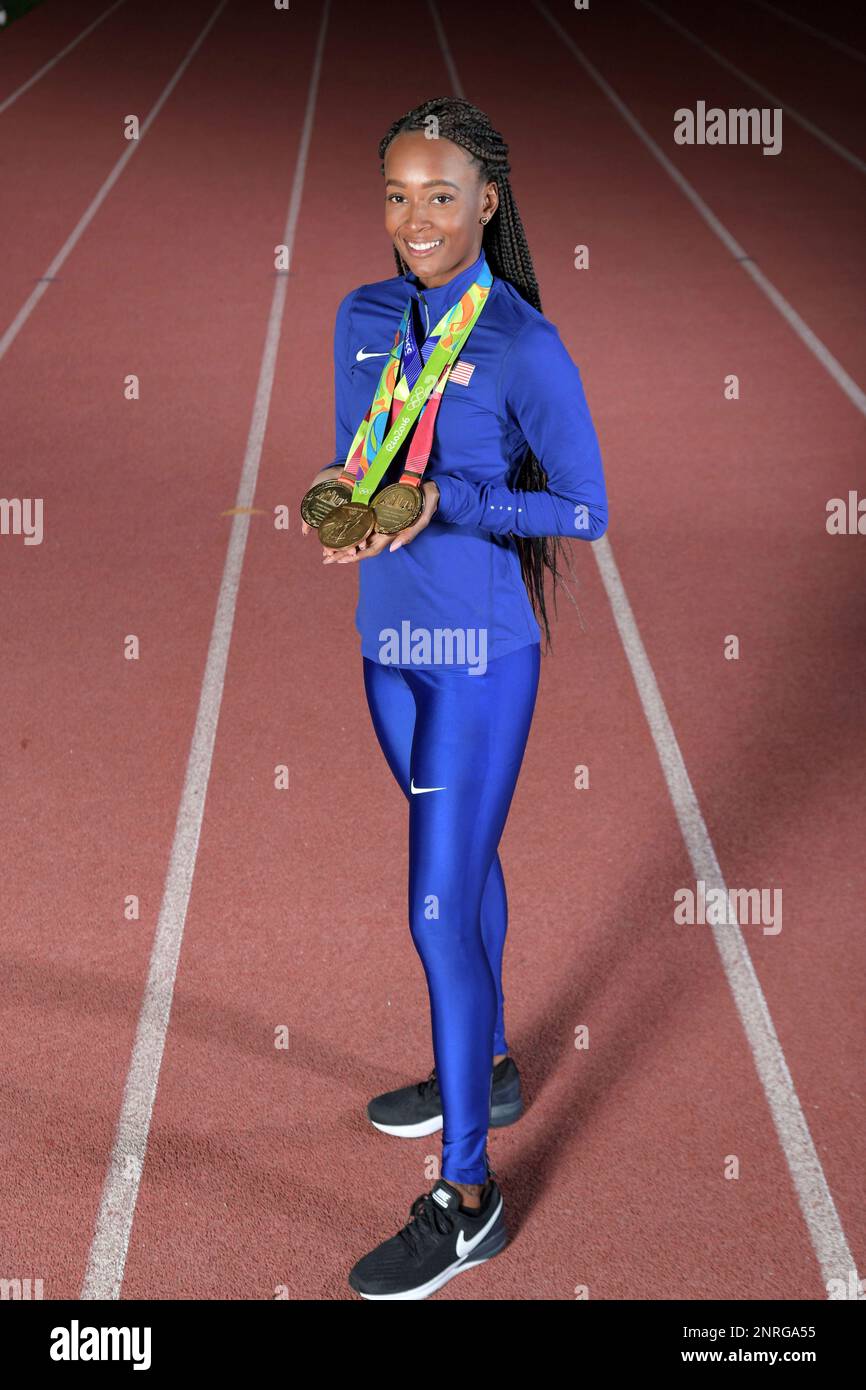 Dalilah Muhammad (USA) poses with 2019 IAAF World Athletics ...