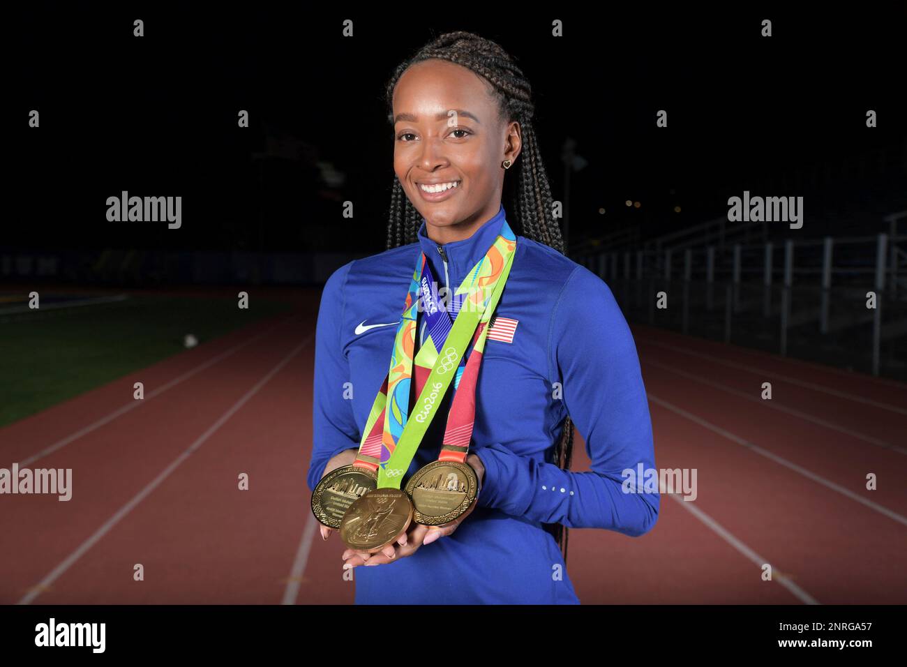 Dalilah Muhammad (USA) poses with 2019 IAAF World Athletics ...