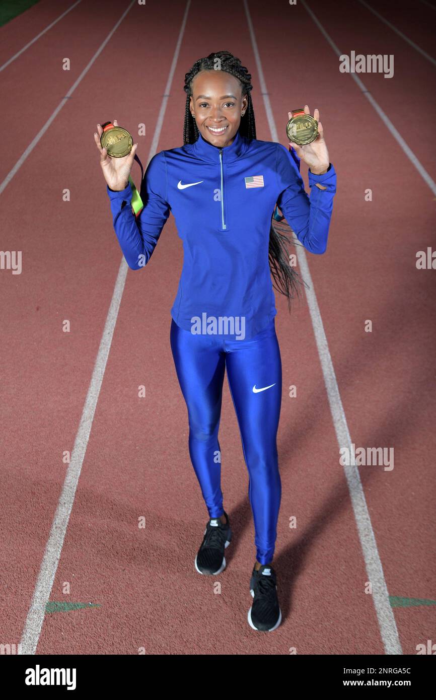 Dalilah Muhammad (USA) poses with 2019 IAAF World Athletics ...