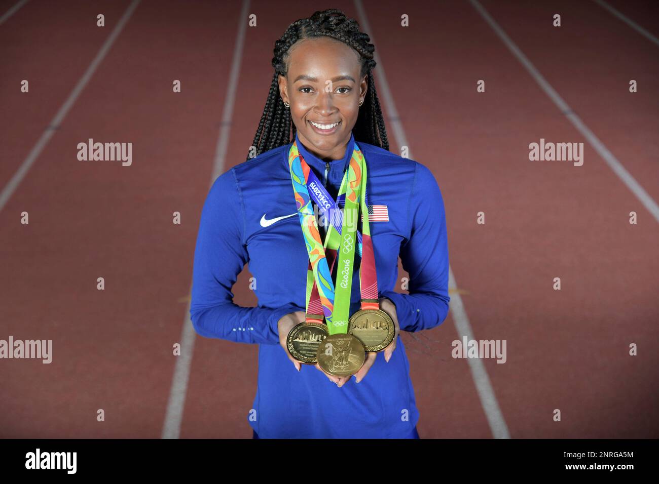 Dalilah Muhammad (USA) poses with 2019 IAAF World Athletics ...