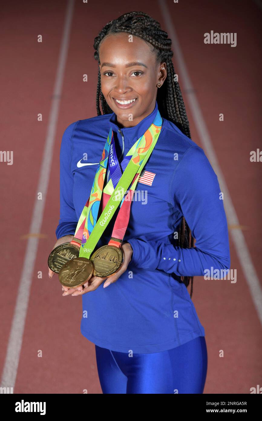 Dalilah Muhammad (USA) poses with 2019 IAAF World Athletics ...