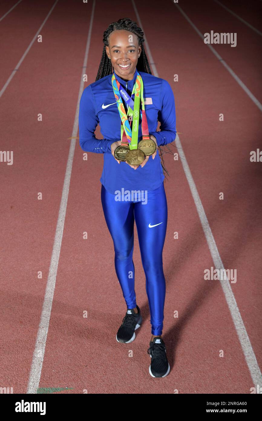 Dalilah Muhammad (USA) poses with 2019 IAAF World Athletics ...