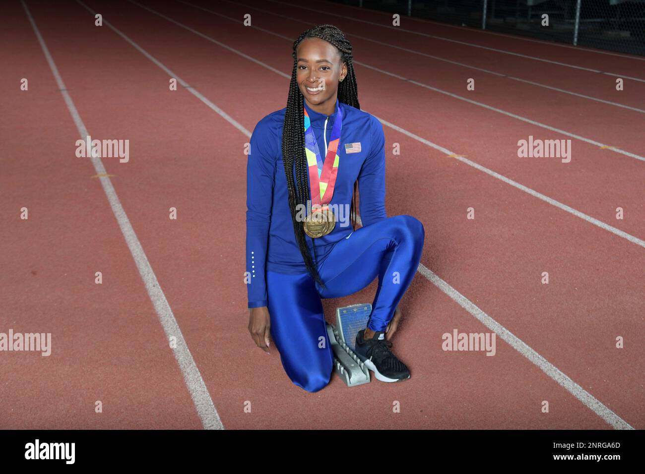 Dalilah Muhammad (USA) poses with 2019 IAAF World Athletics ...
