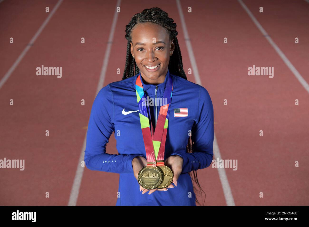 Dalilah Muhammad (USA) poses with 2019 IAAF World Athletics ...