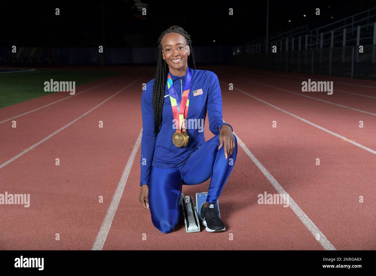 Dalilah Muhammad (USA) poses with 2019 IAAF World Athletics ...