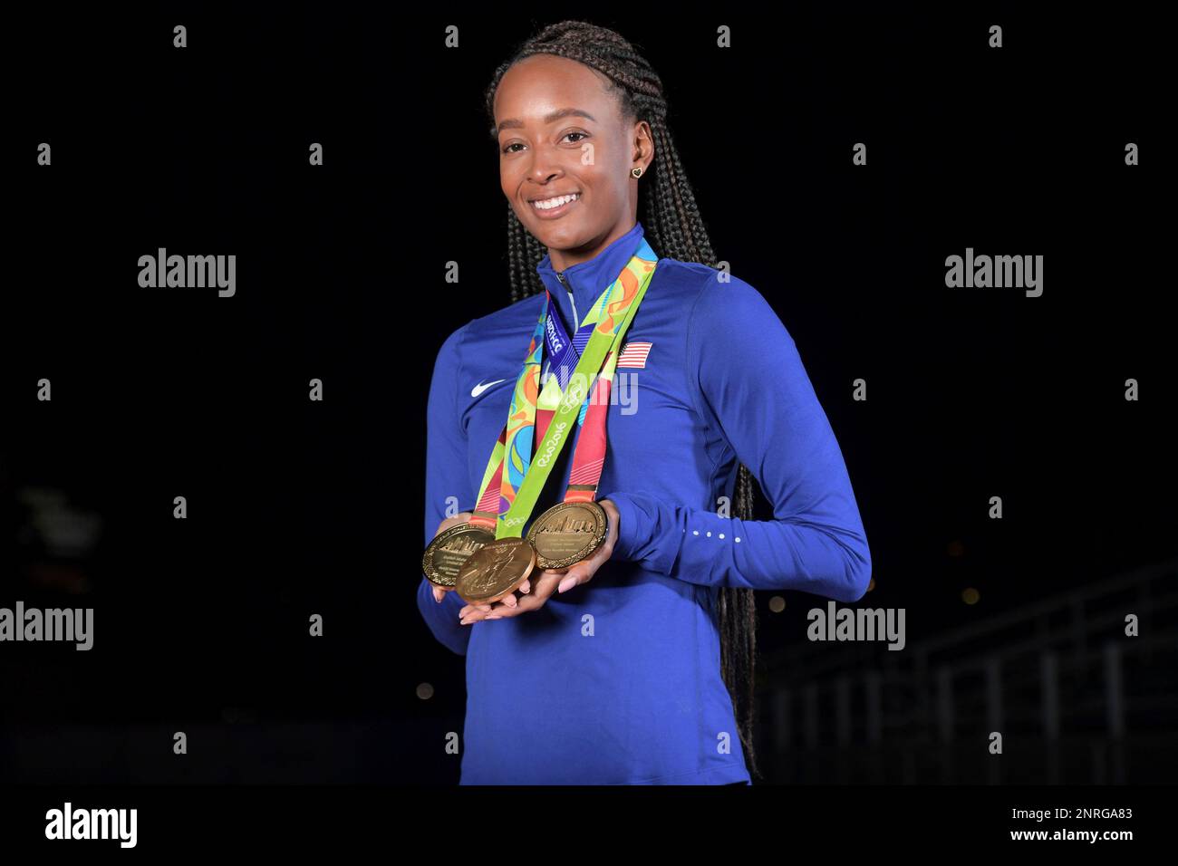Dalilah Muhammad (USA) poses with 2019 IAAF World Athletics ...
