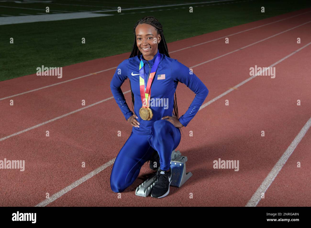 Dalilah Muhammad (USA) poses with 2019 IAAF World Athletics ...
