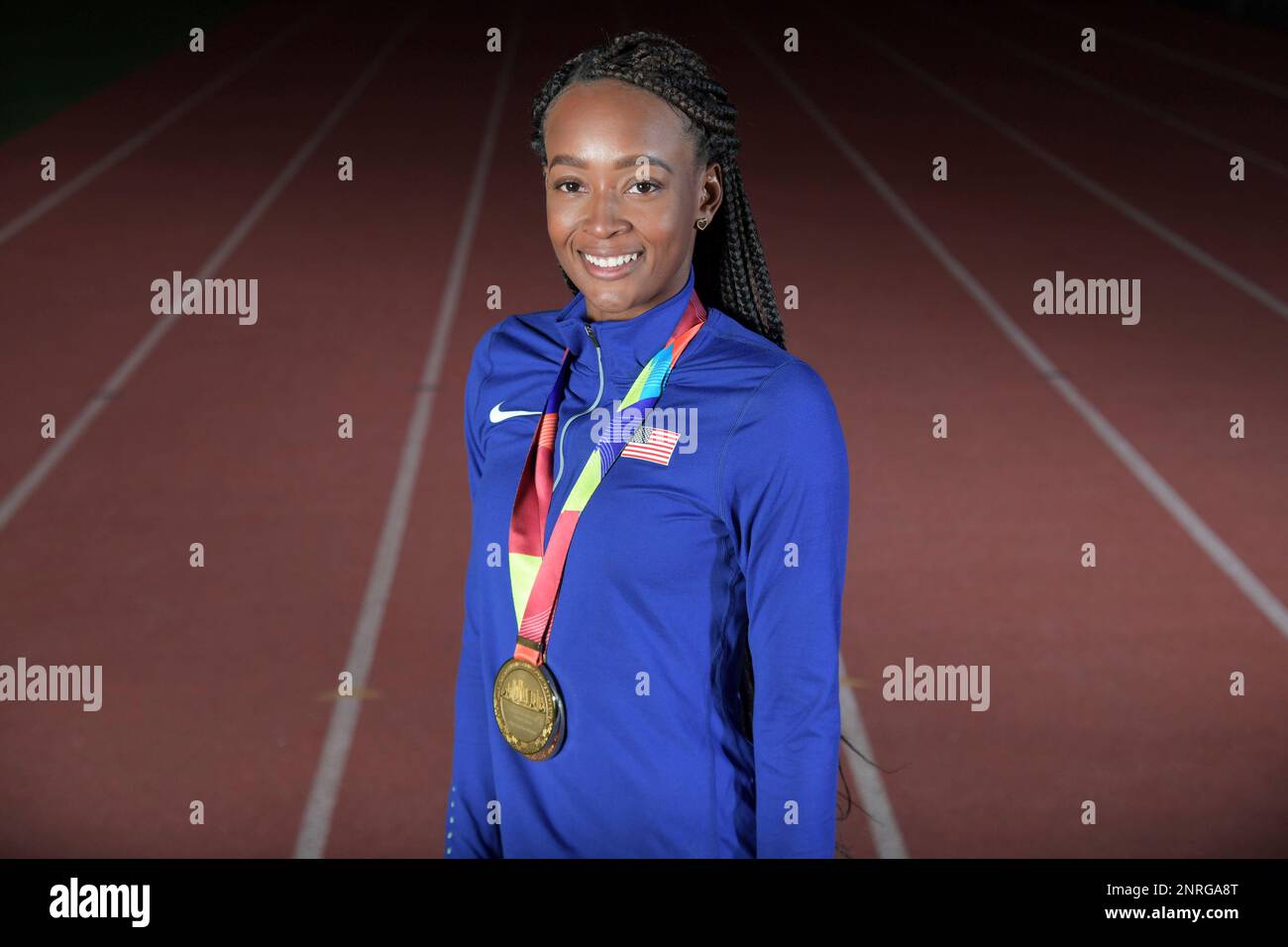 Dalilah Muhammad (USA) poses with 2019 IAAF World Athletics ...