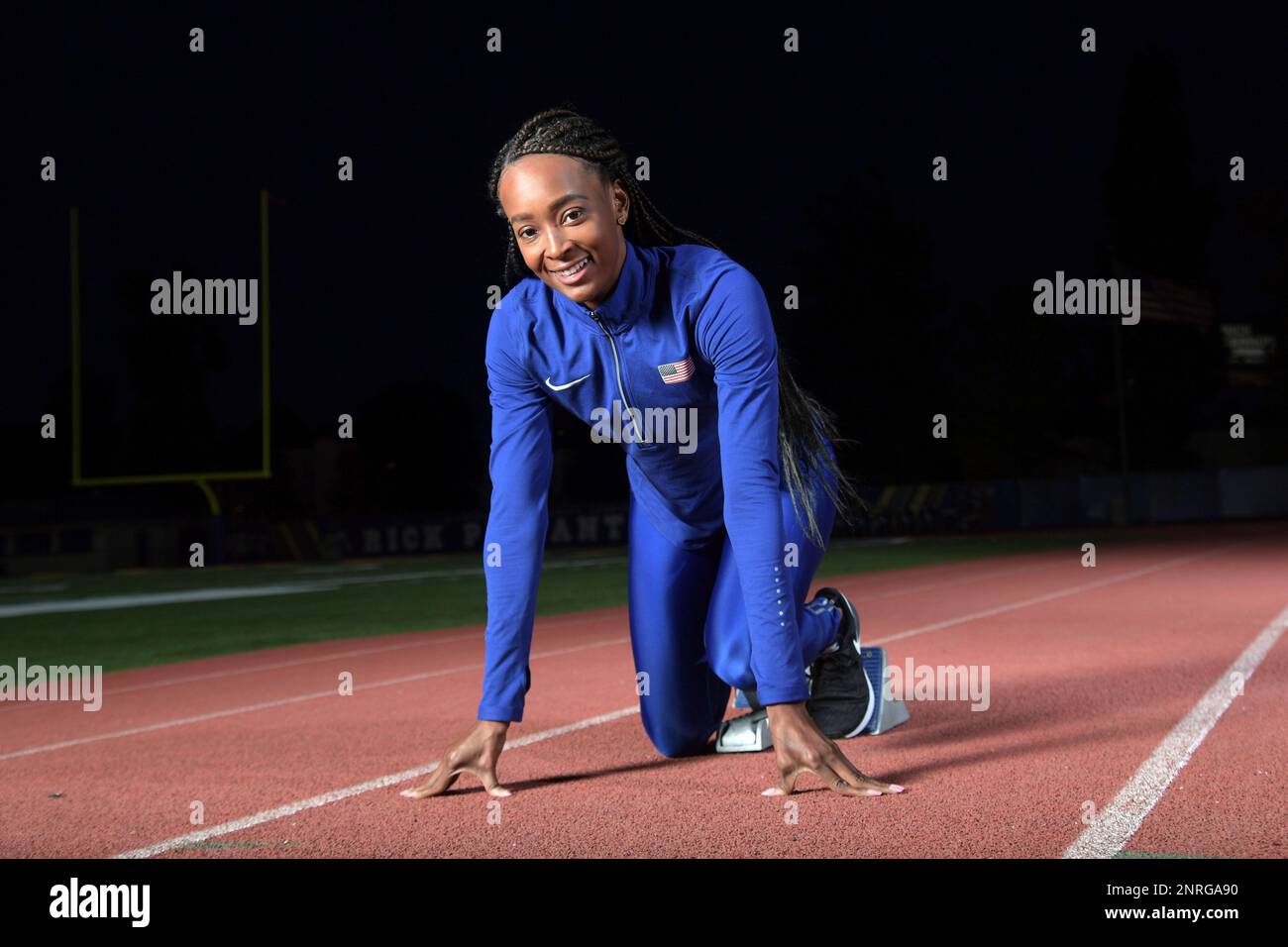 Dalilah Muhammad (USA) poses, Monday, Dec. 16, 2019, in Lake Balboa ...