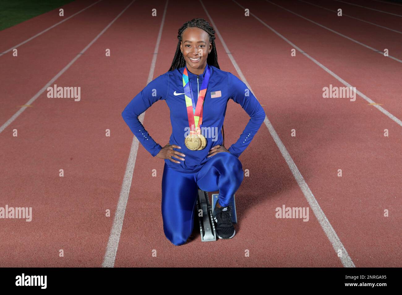 Dalilah Muhammad (USA) poses with 2019 IAAF World Athletics ...