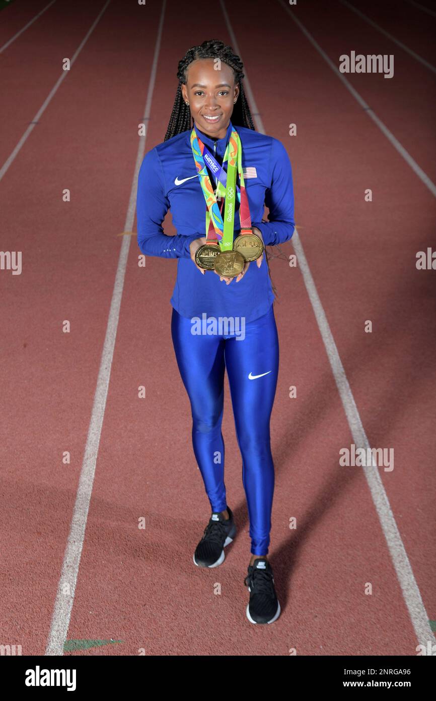 Dalilah Muhammad (USA) poses with 2019 IAAF World Athletics ...