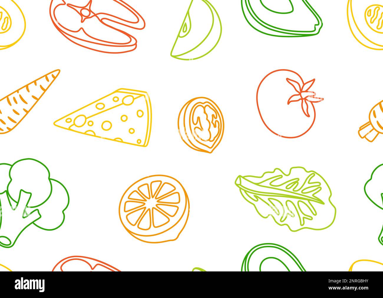 Seamless pattern with healthy eating and diet meal. Fruits, vegetables ...