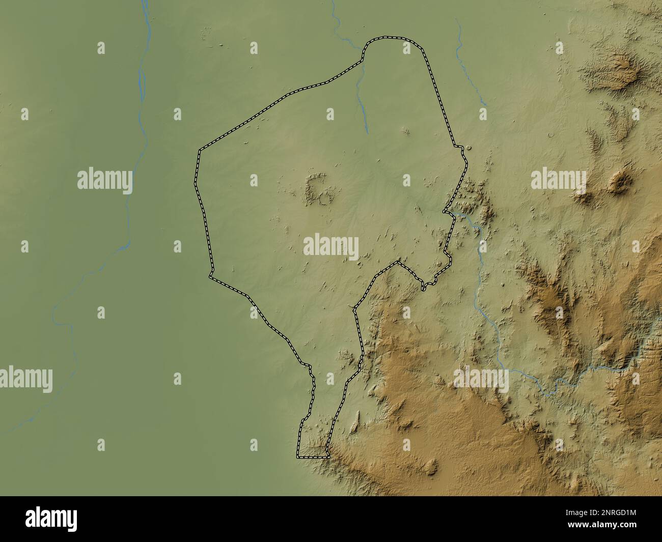 Blue Nile, state of Sudan. Colored elevation map with lakes and rivers ...
