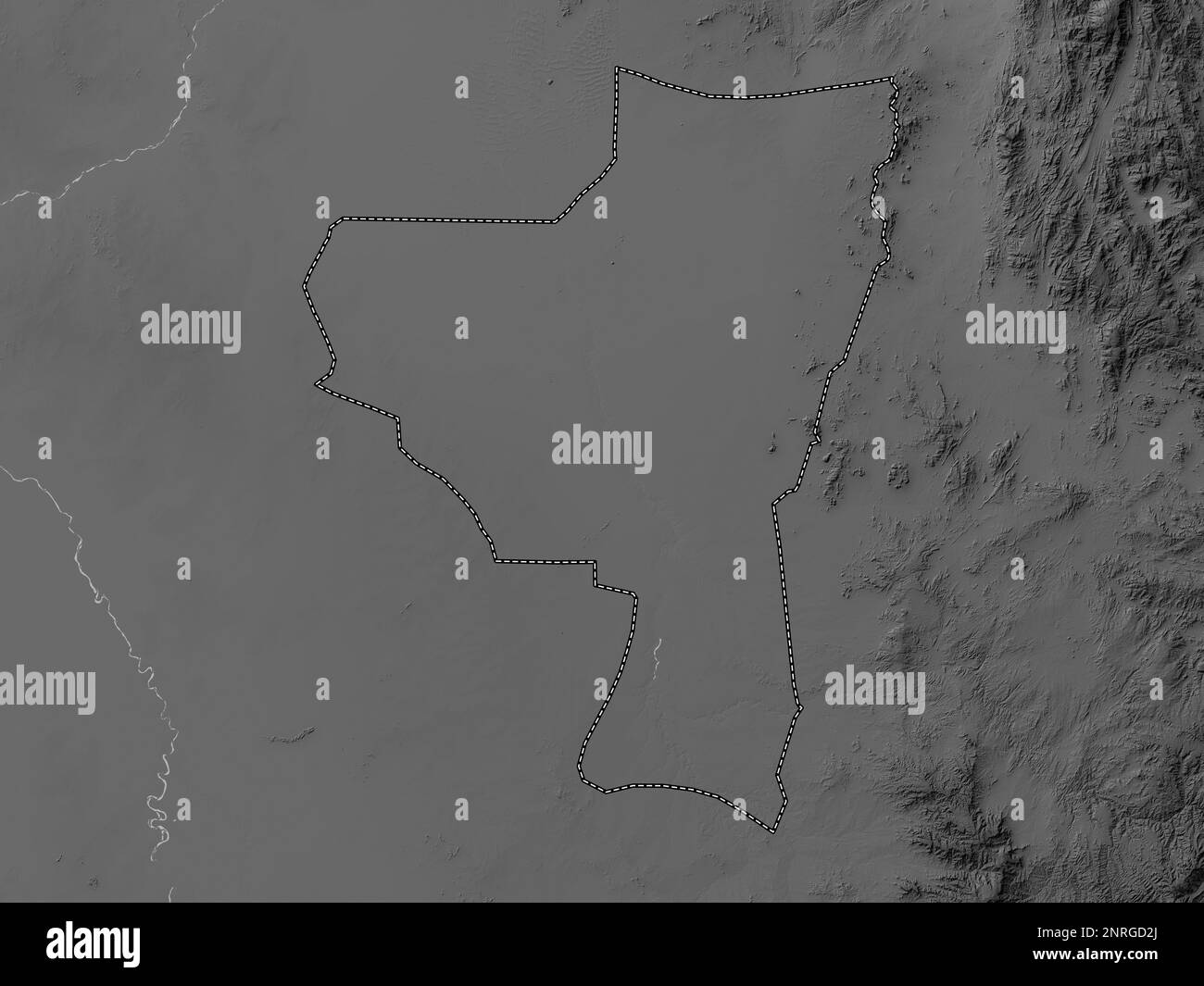 Kassala, state of Sudan. Grayscale elevation map with lakes and rivers ...