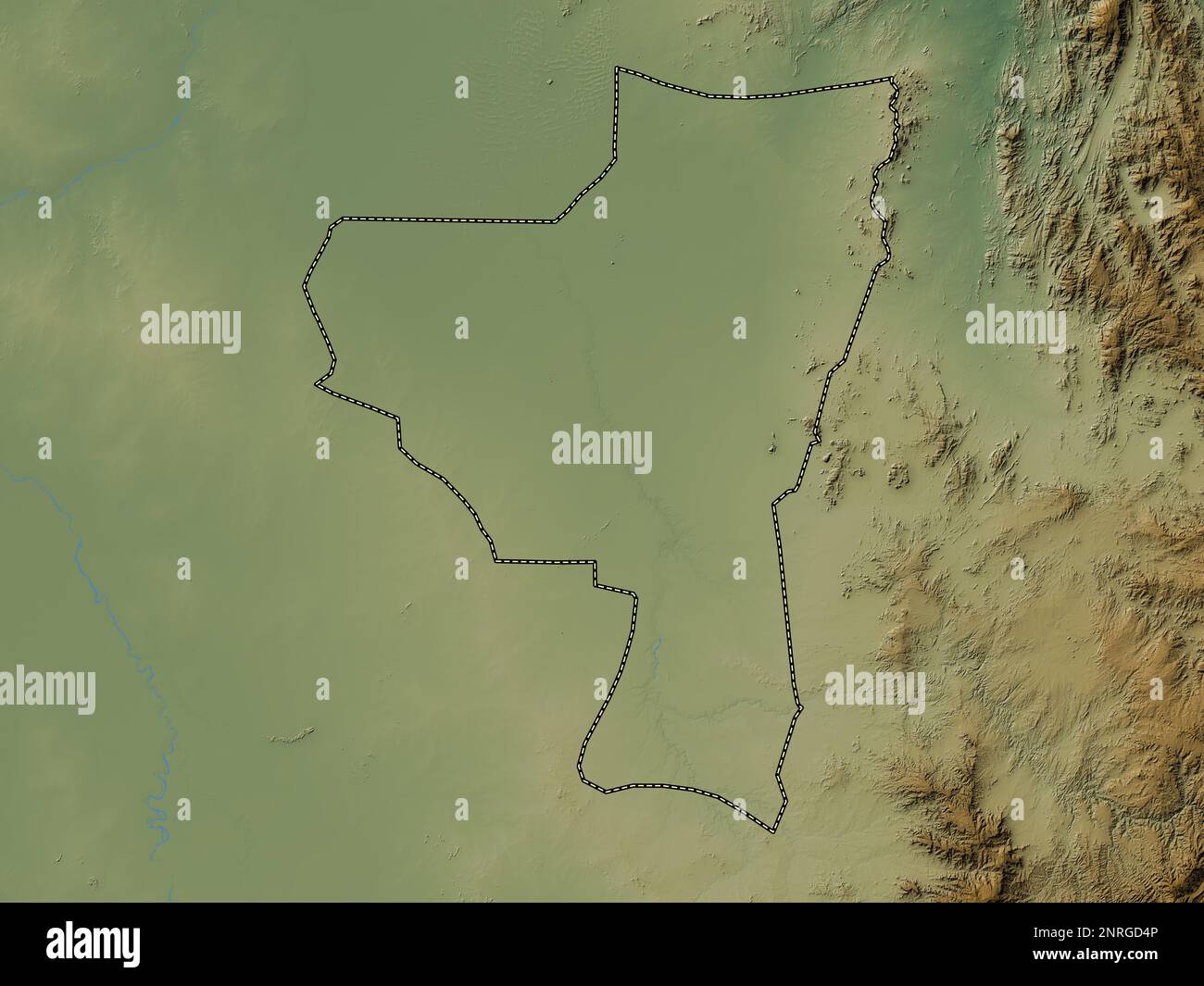 Kassala, state of Sudan. Colored elevation map with lakes and rivers ...