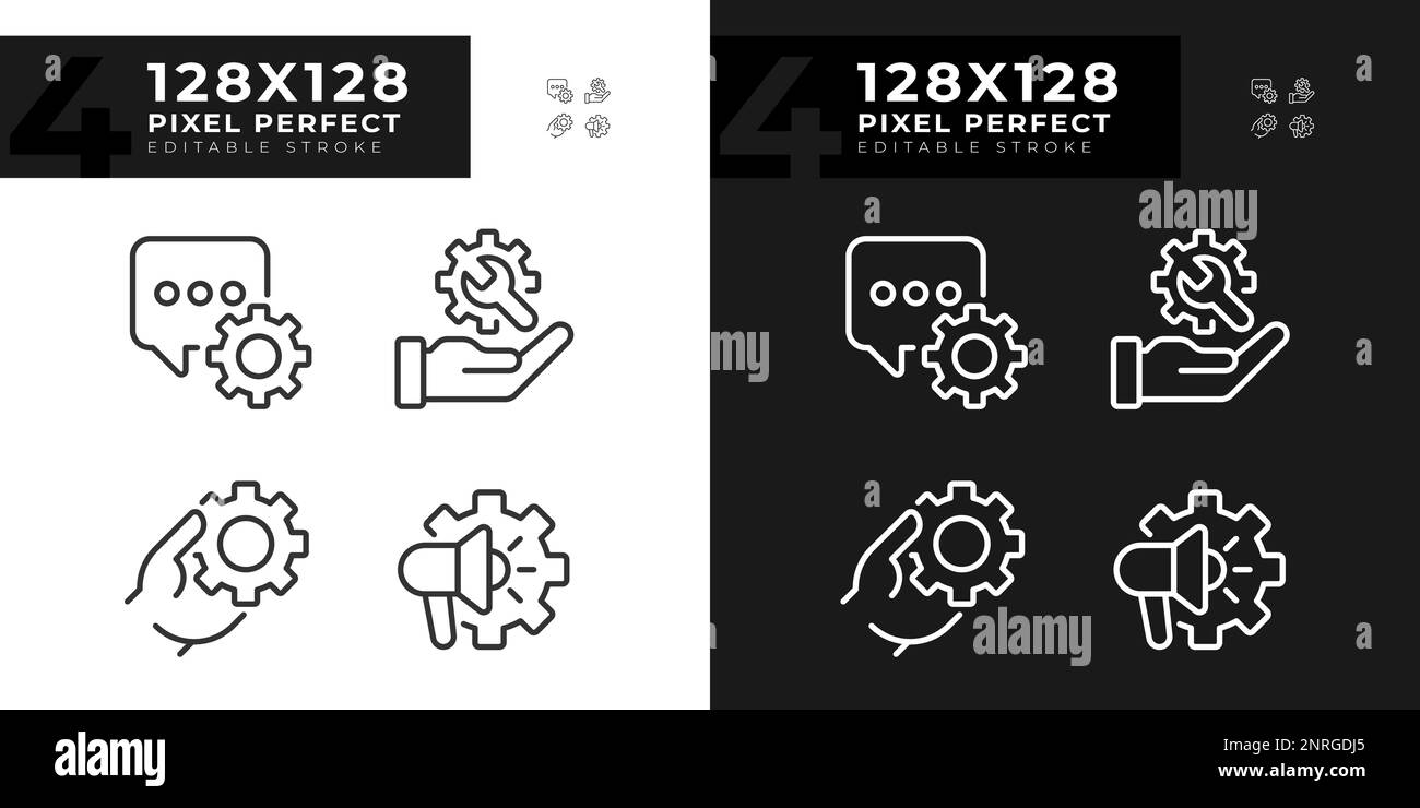 Social media settings pixel perfect linear icons set for dark, light mode Stock Vector Image ...