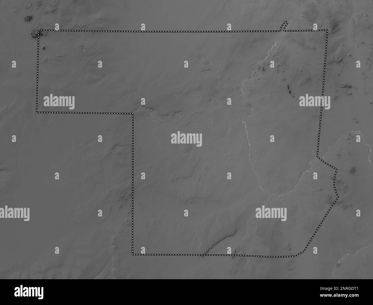 Northern, state of Sudan. Grayscale elevation map with lakes and rivers ...
