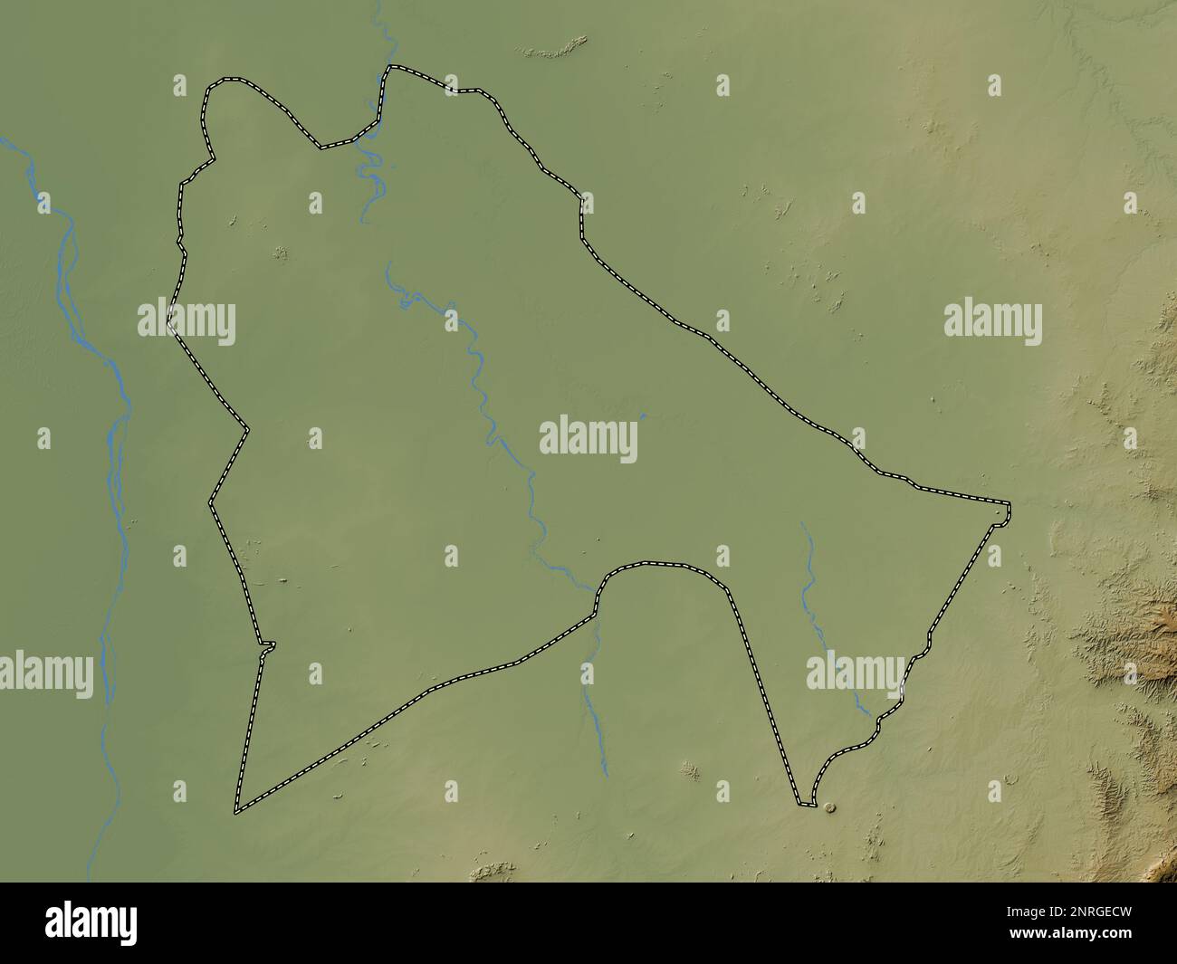 Sennar, state of Sudan. Colored elevation map with lakes and rivers ...
