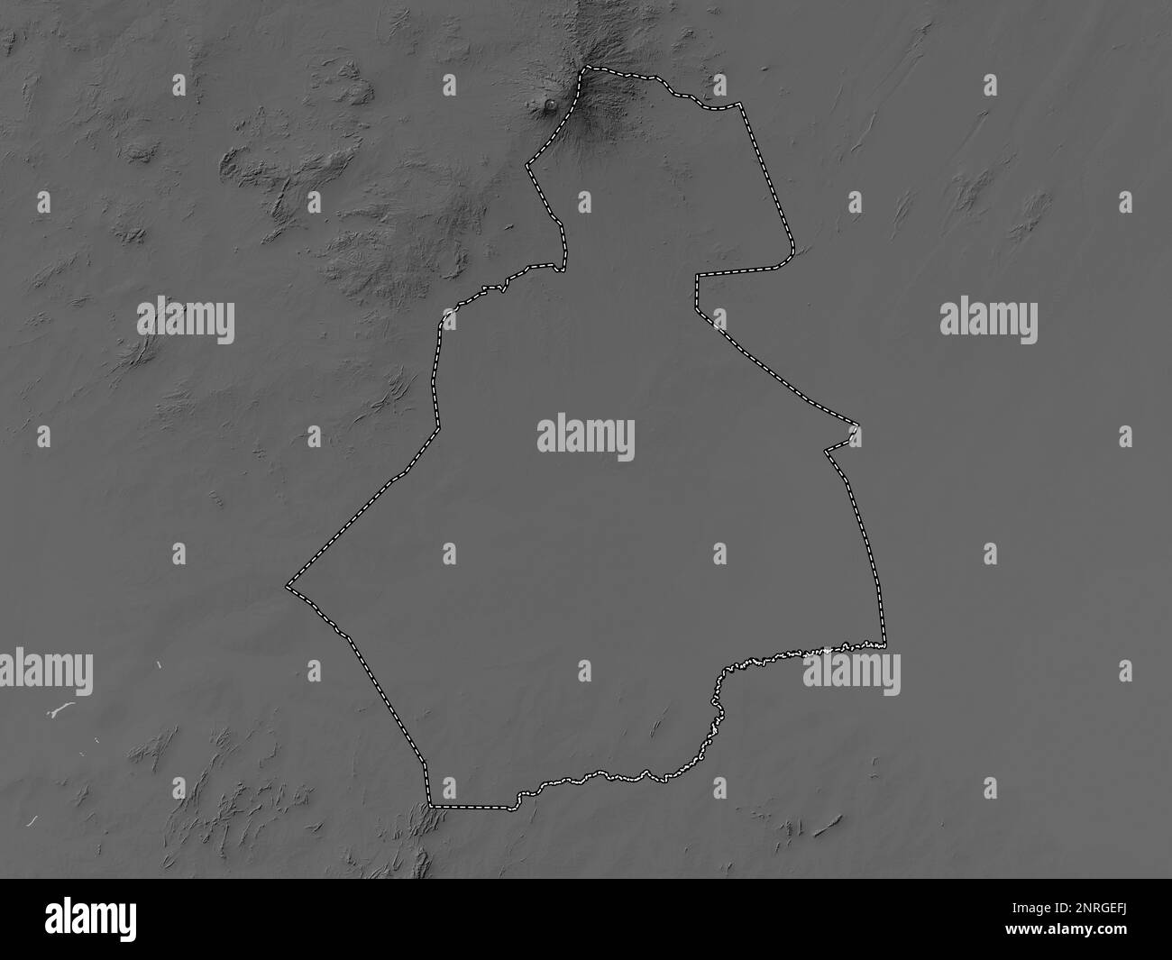 South Darfur, state of Sudan. Grayscale elevation map with lakes and ...