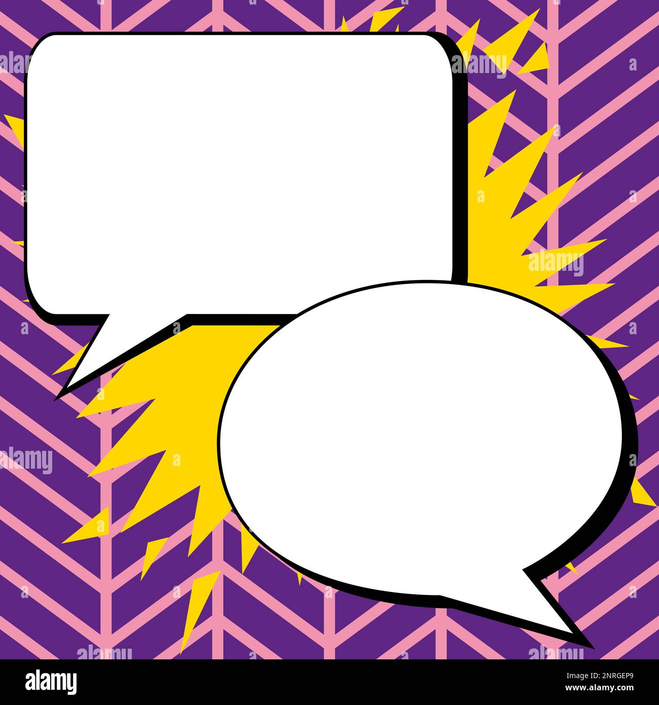 Two big white empty speech bubbles for text. Square and oval dialog ...