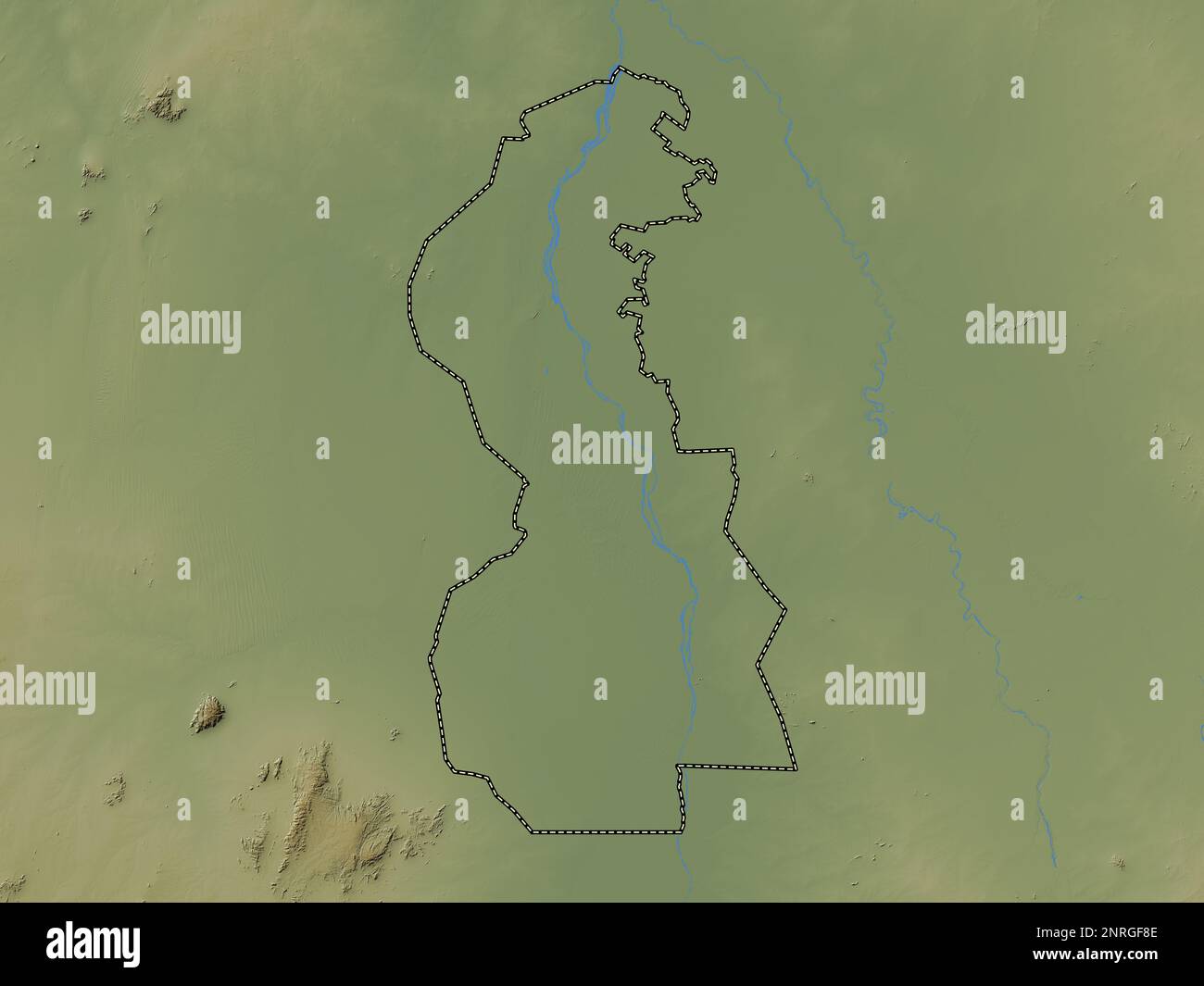 White Nile, state of Sudan. Colored elevation map with lakes and rivers ...