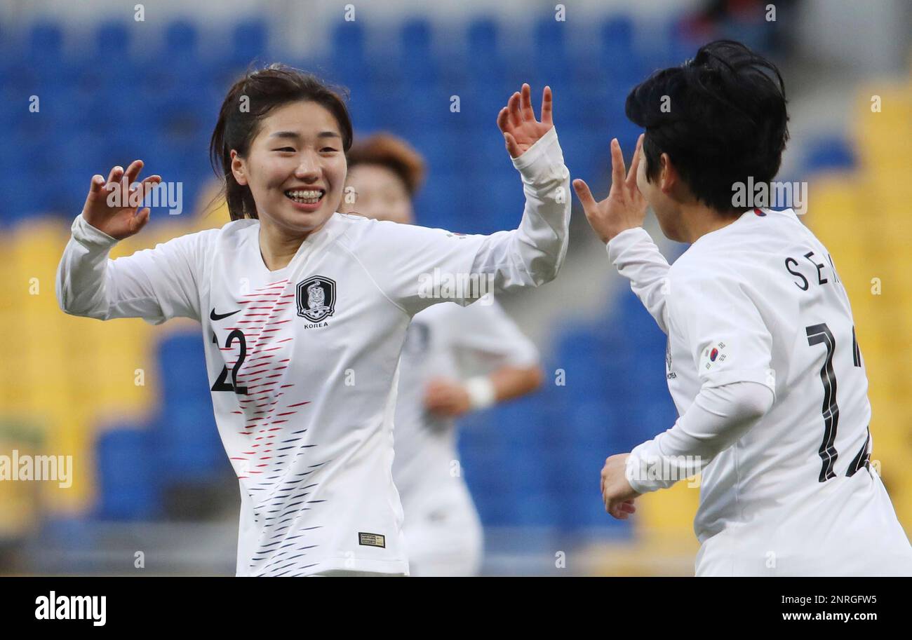 South Korea's Kang Chae-rim celebrates after scoring her side's opening ...