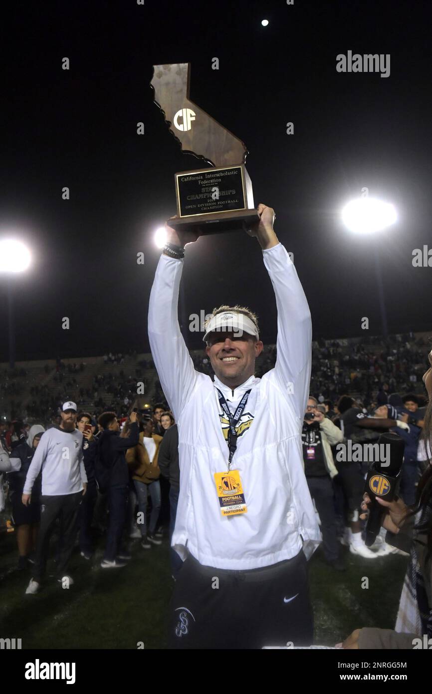St. John Bosco Braves coach Jason Negro celebrates with the ...