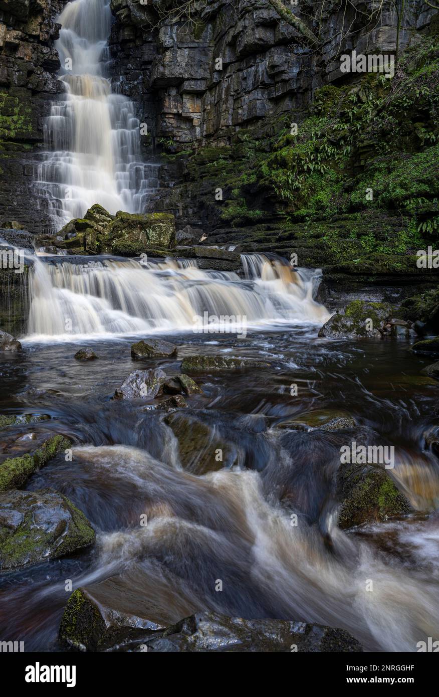 Mill Gill waterfall near the village of Askrigg in Wensleydale Stock ...