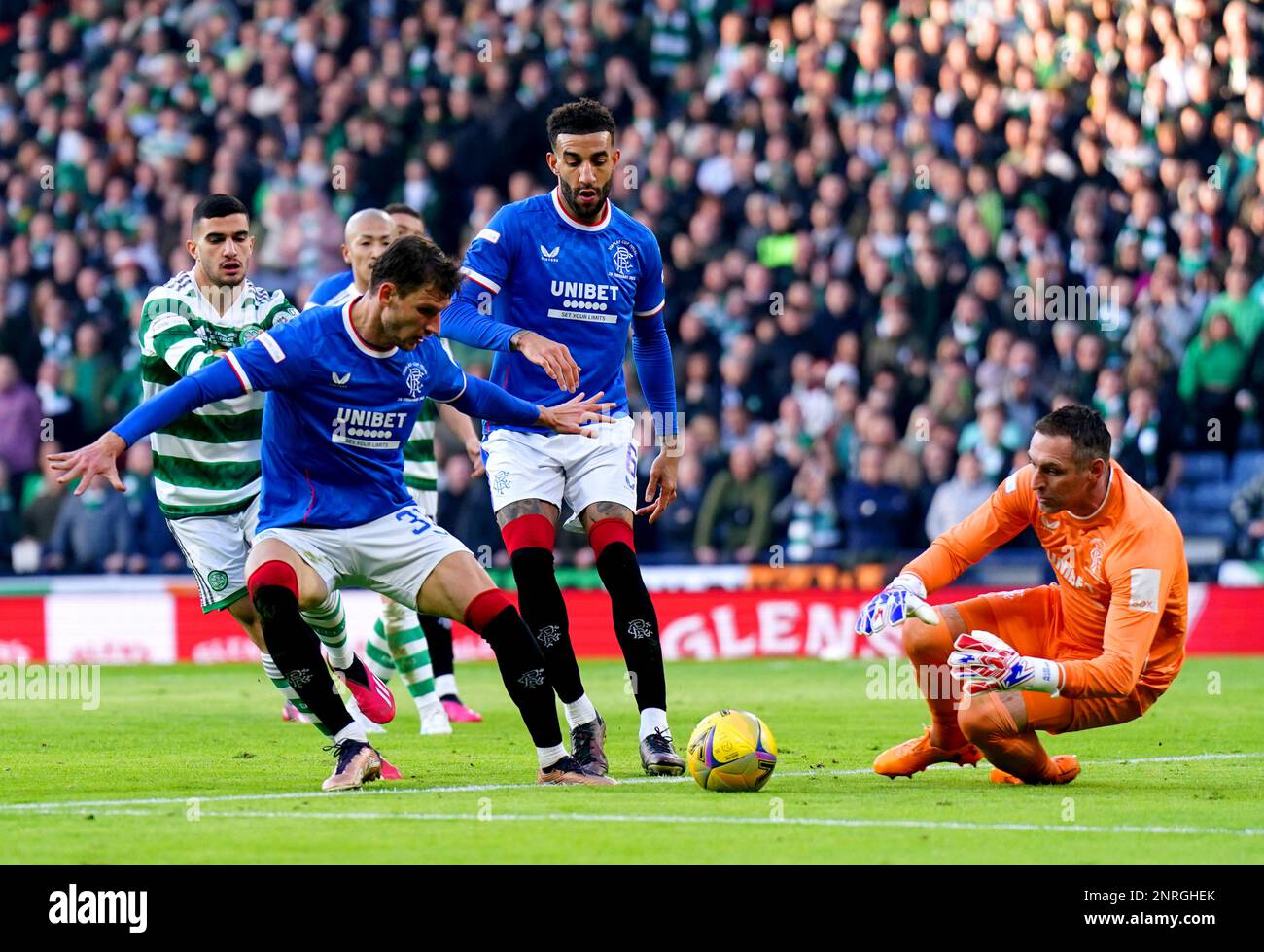 Rangers goalkeeper Allan McGregor makes a save during the Viaplay ...