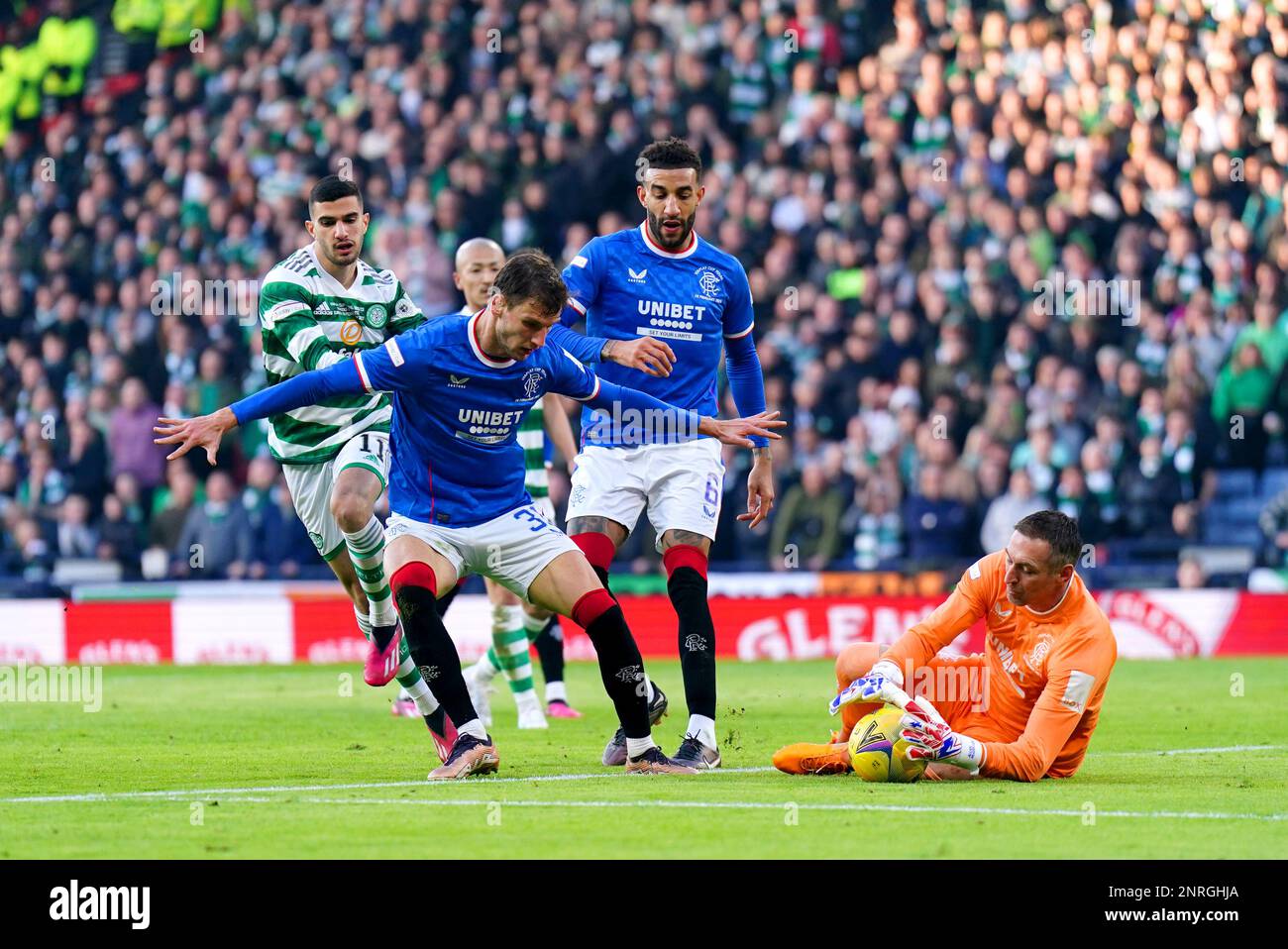 Rangers goalkeeper Allan McGregor makes a save during the Viaplay ...