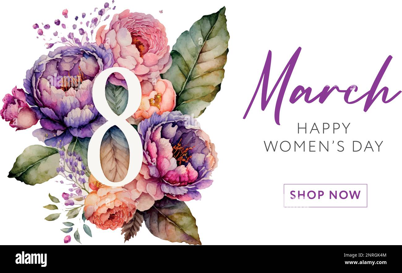 Number 8, watercolor flowers on white background. Flower vector ...