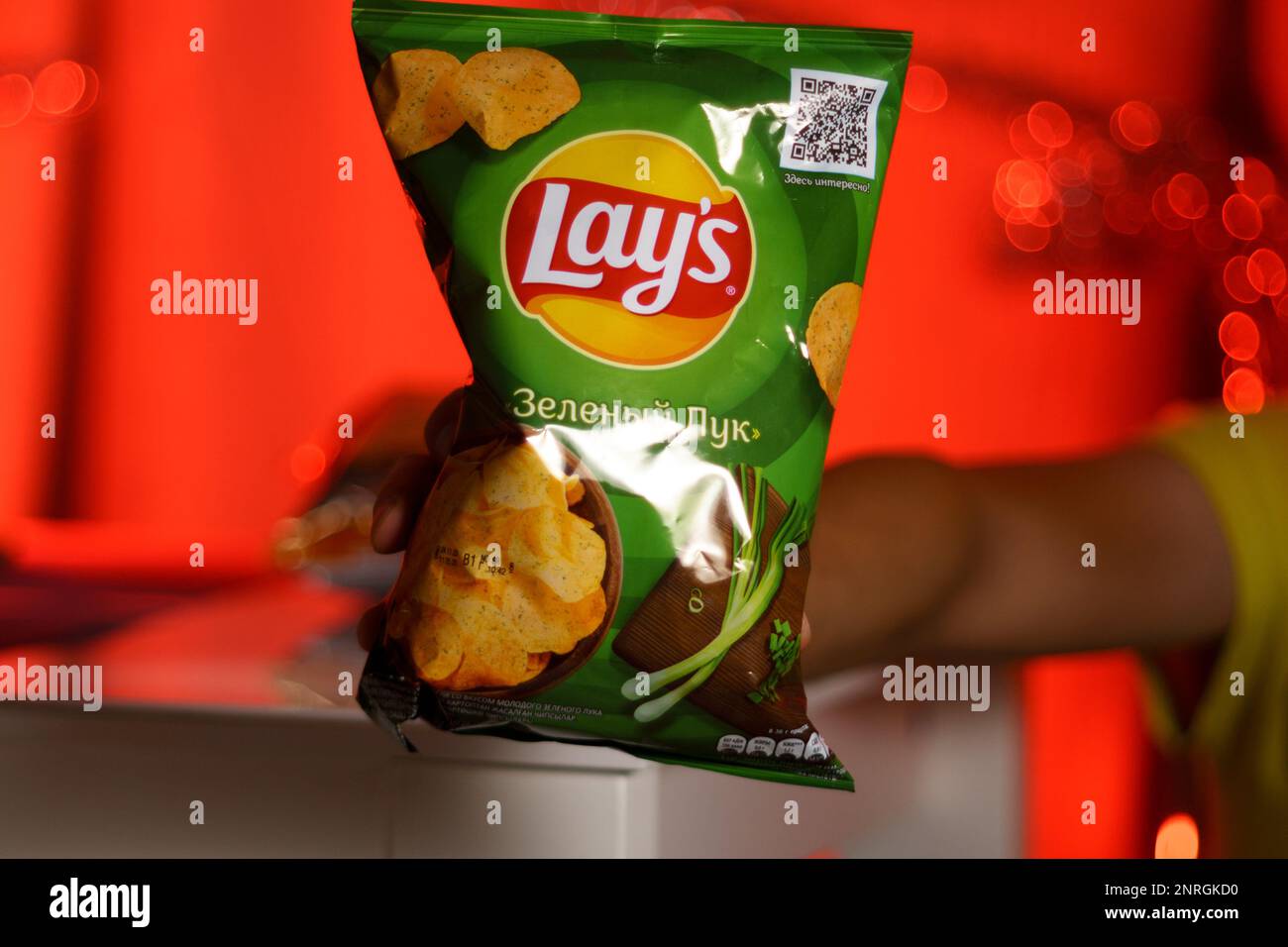 Tyumen, Russia-January 06, 2023: Bag Lays potato chips. Lays is the ...
