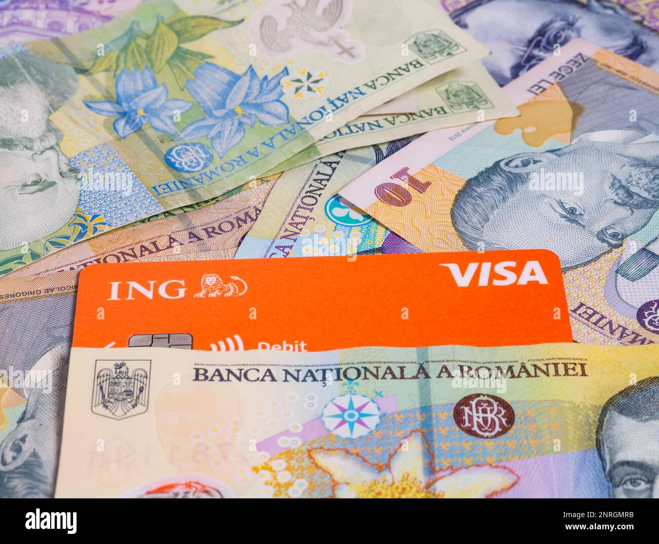 Bucharest, Romania - 02.22.2023: ING debit card and many romanian ...