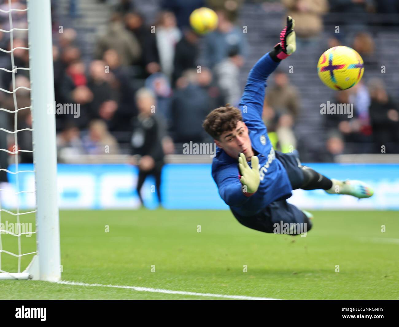 Chelsea's Kepa Arrizabalaga during the pre-match warm-up during the ...