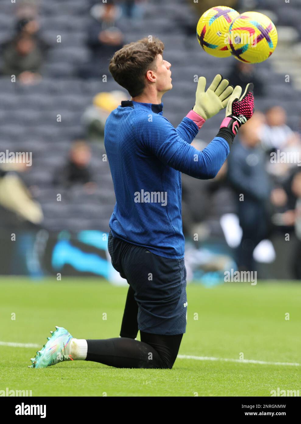 Chelsea's Kepa Arrizabalaga during the pre-match warm-up during the ...
