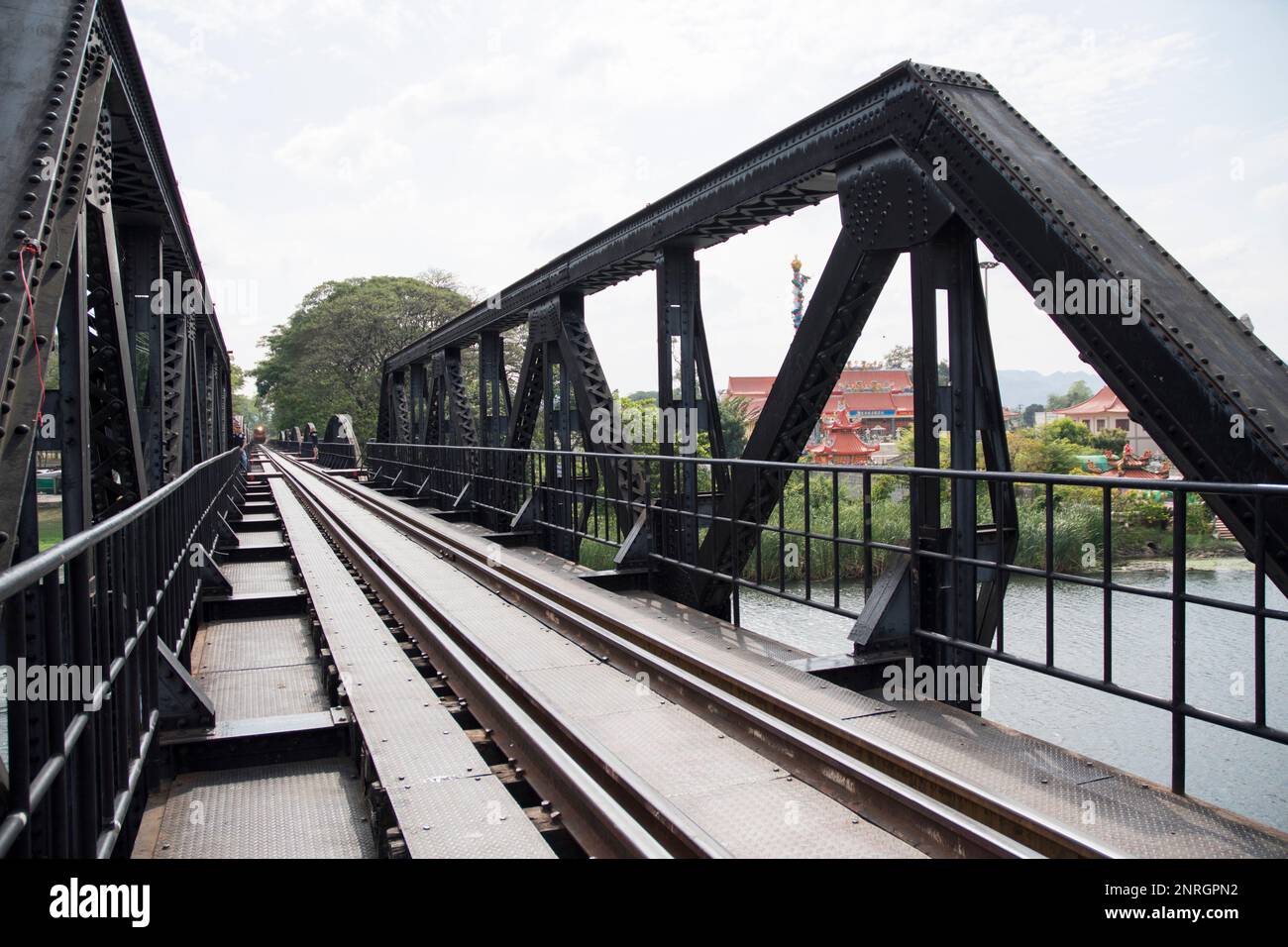 View of River Kwai Bridge or Death railway bridge in Kanchanaburi ...