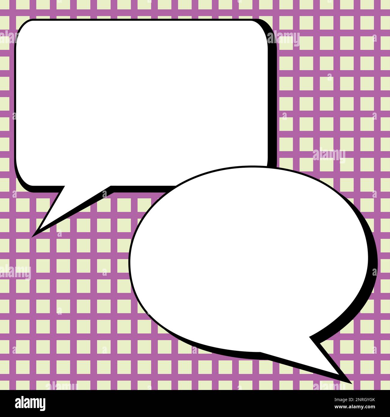 Two big white empty speech bubbles for text. Square and oval dialog ...