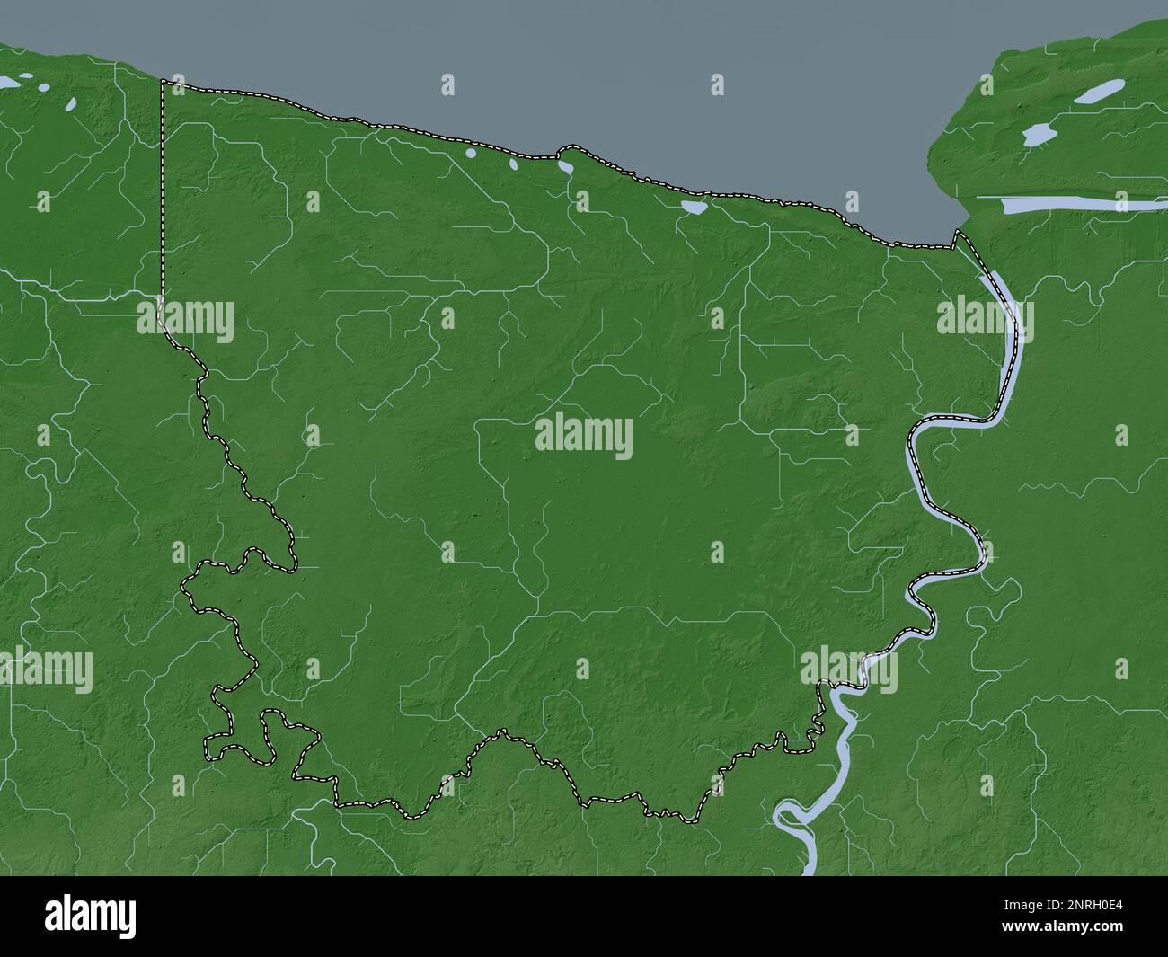 Coronie, district of Suriname. Elevation map colored in wiki style with ...