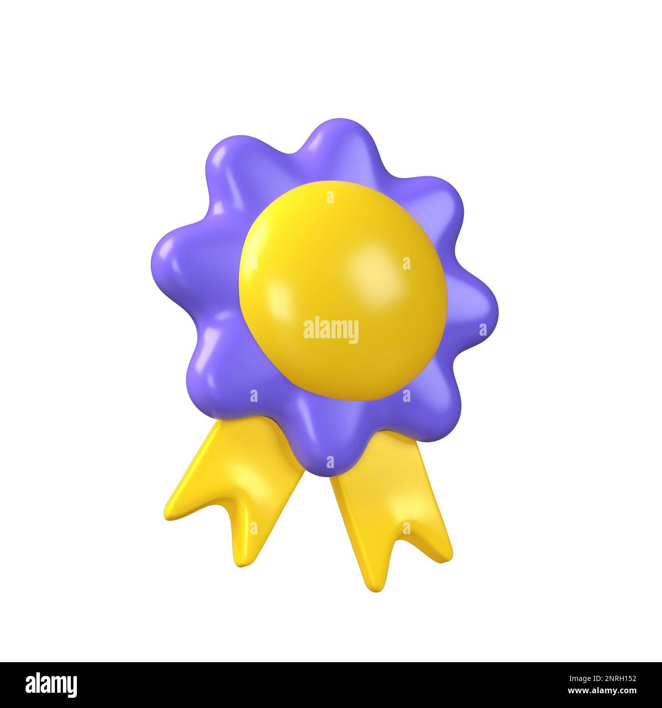 Winner purple medal and yellow ribbons reward. 3d illustration icon ...