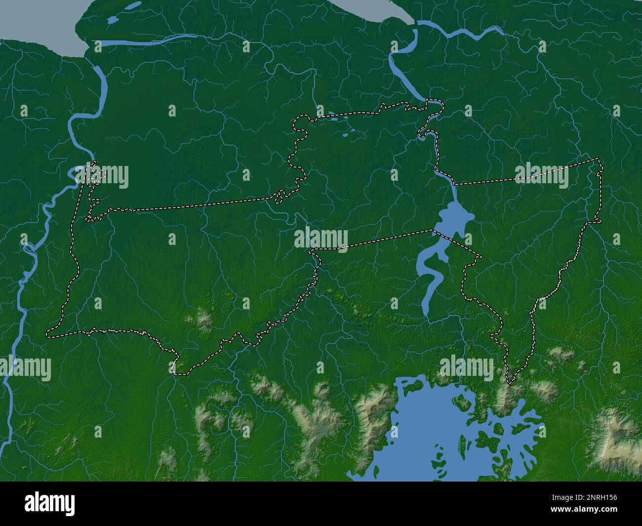 Para, district of Suriname. Colored elevation map with lakes and rivers ...