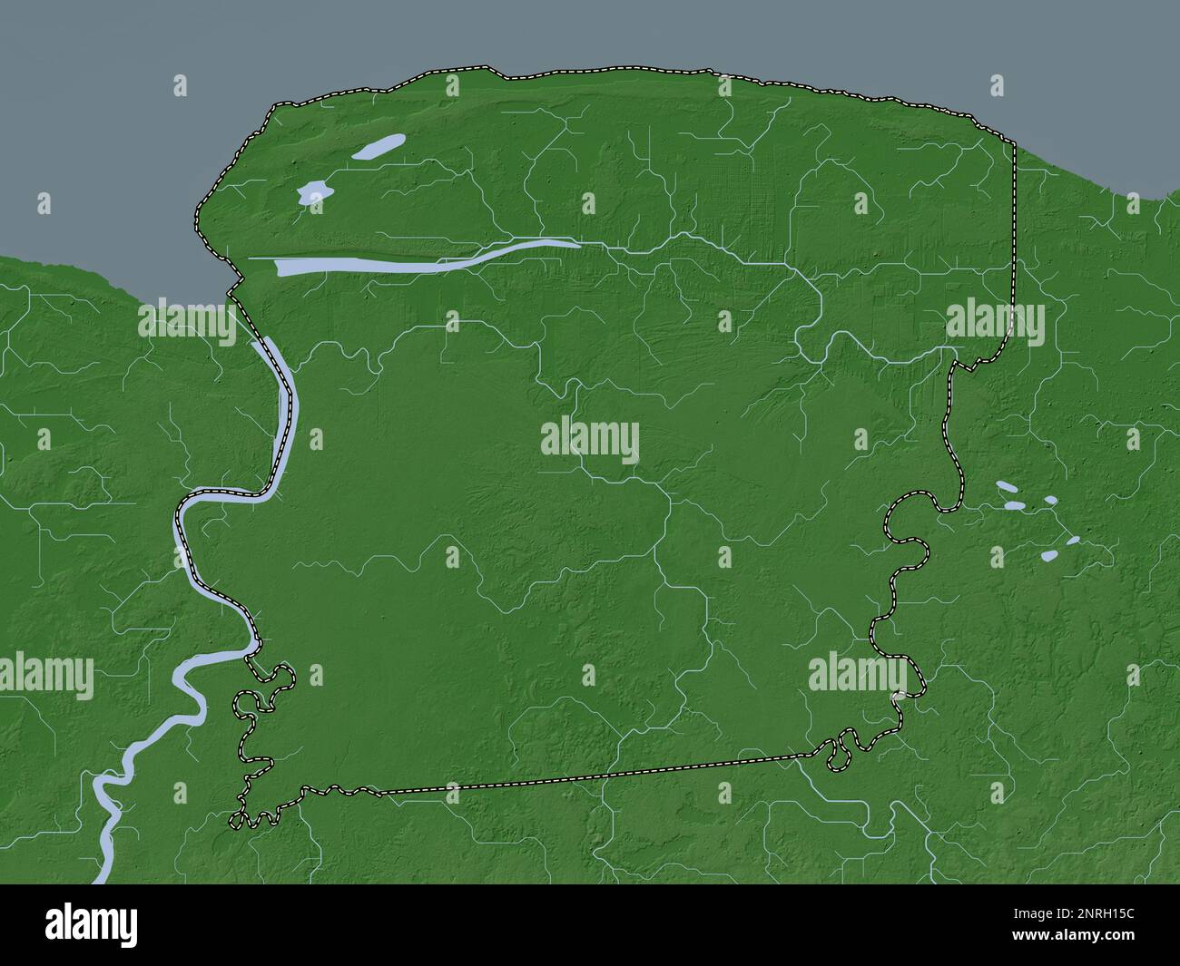 Saramacca, district of Suriname. Elevation map colored in wiki style ...
