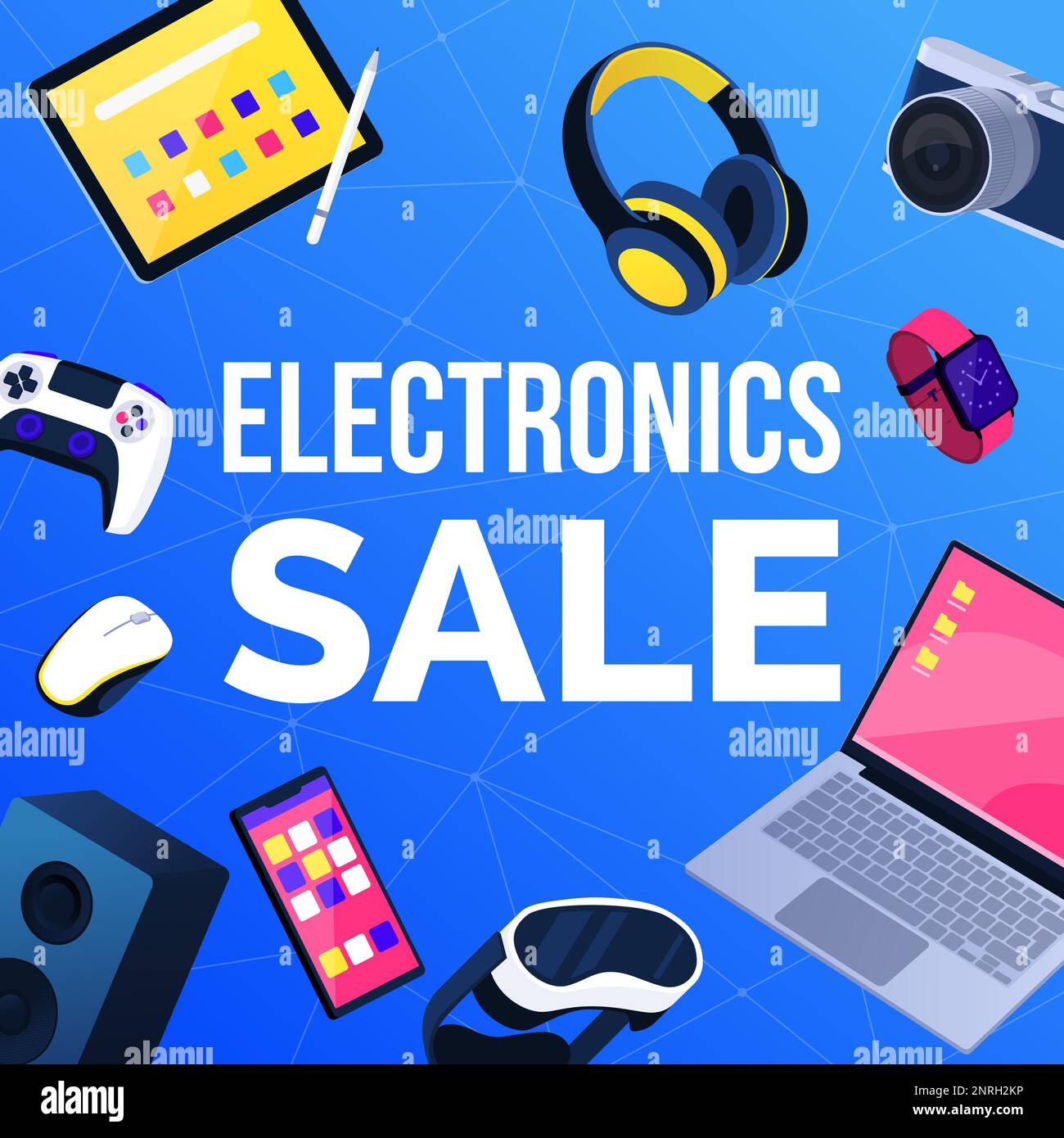 Electronics Sale Advertisement With Assorted Electronic Devices Floating And Copy Space Stock