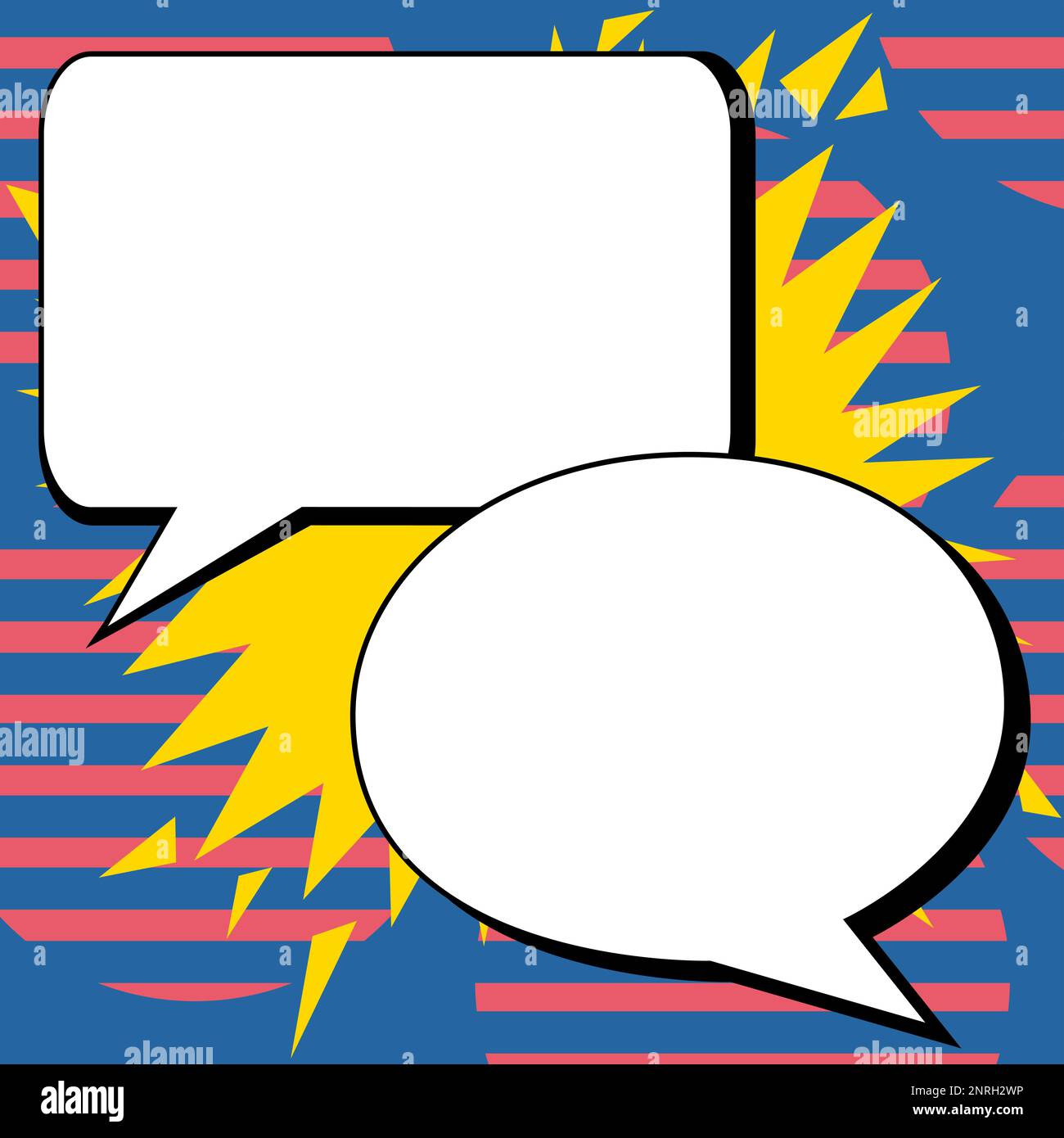 Two big white empty speech bubbles for text. Square and oval dialog ...