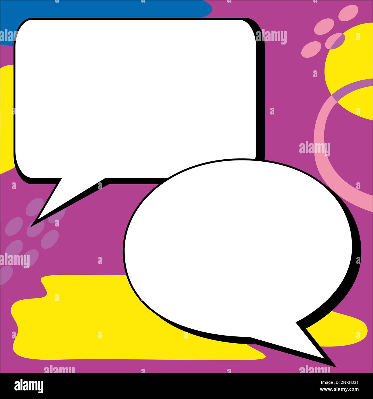 Two big white empty speech bubbles for text. Square and oval dialog ...